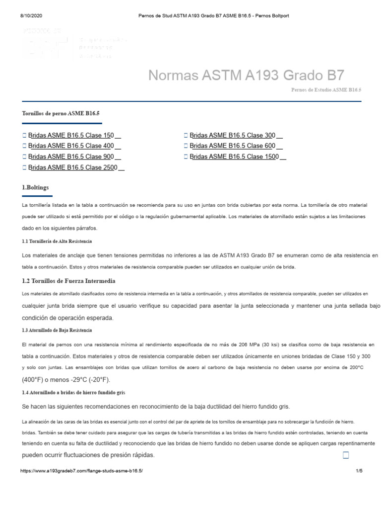 Pernos de Estudio ASTM A193 Grado B7 ASME B16.5 - Accesorios Boltport ...