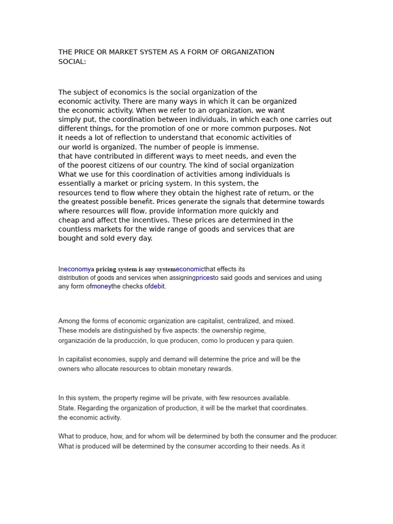 The Price or Market System As A Form of Social Organization | PDF ...