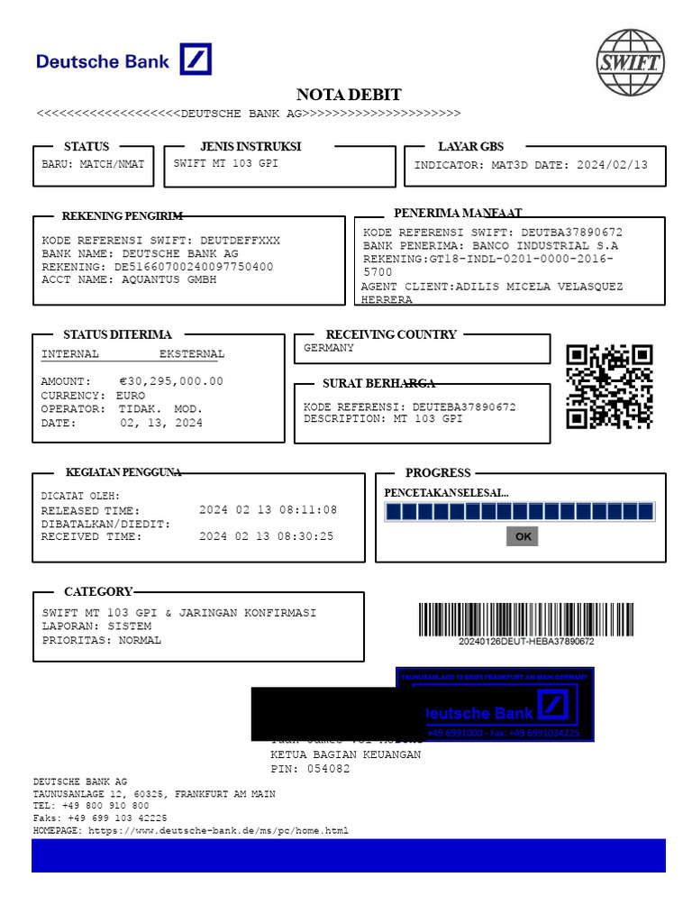 Nota Debit SWIFT MT 103 GPI Euro | PDF