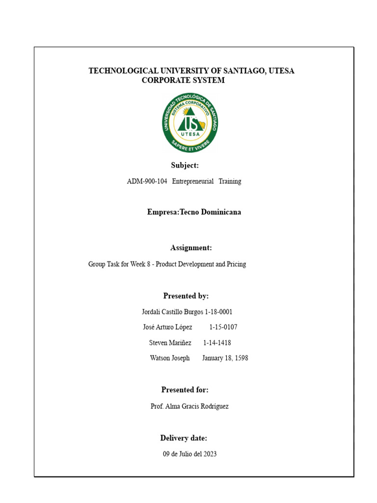 Task Week 8 - Product Development and Pricing (Entrepreneurship Training) | PDF | Usability ...