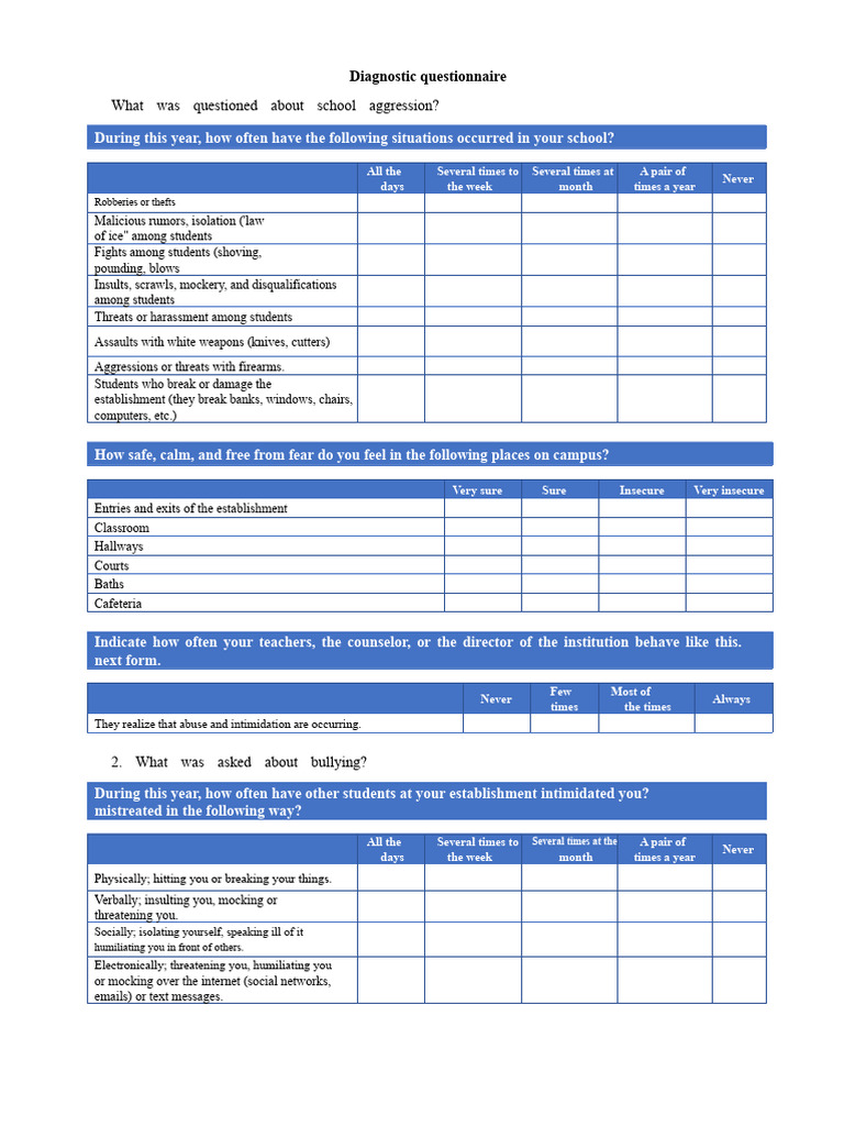 Diagnostic questionnaire on bullying | PDF | Bullying | Crimes