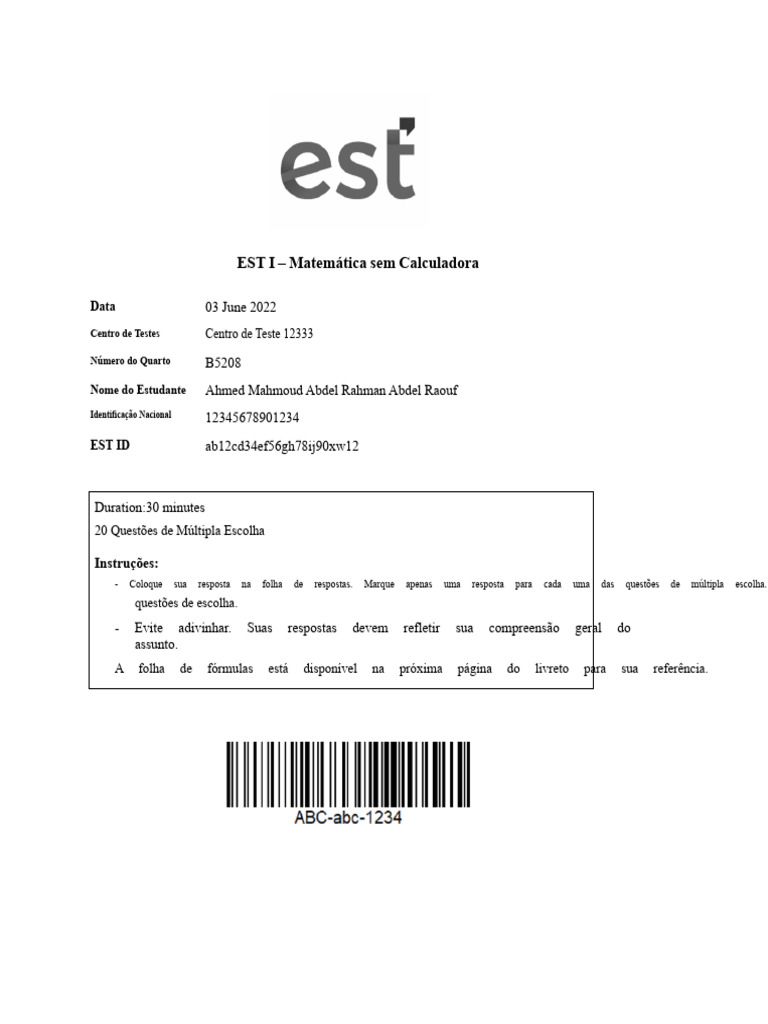 EST I - Matemática Sem Cálculo - Junho de 2022 | PDF | Matemática ...