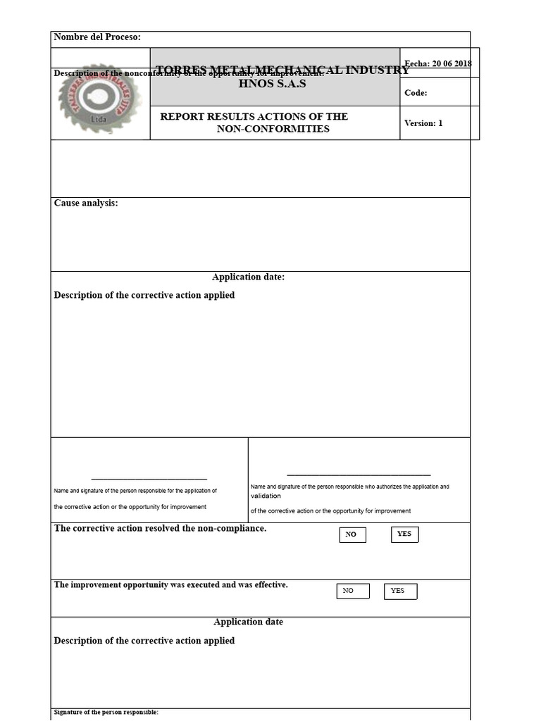 Corrective Actions and Improvement Opportunities Report | PDF