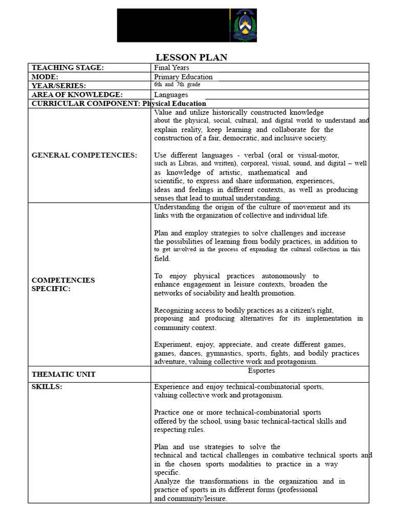 6th and 7th Grade Physical Education 2nd Bim LESSON PLAN | PDF ...