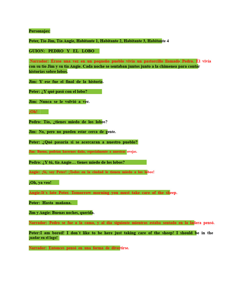 PETER Y EL LOBO.docx | PDF