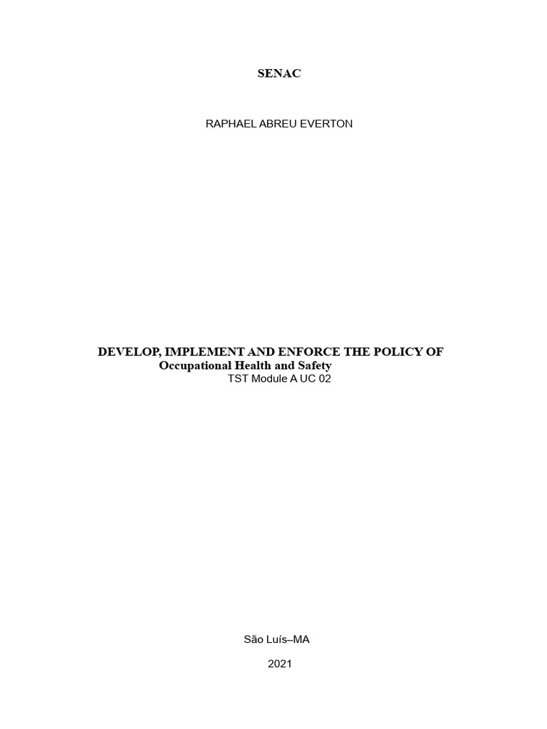 Activity 01 UC02 DEVELOP, IMPLEMENT AND EXECUTE THE HEALTH AND SAFETY ...