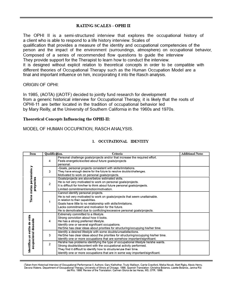 OPHI II: Occupational History Assessment | PDF | Occupational Therapy ...