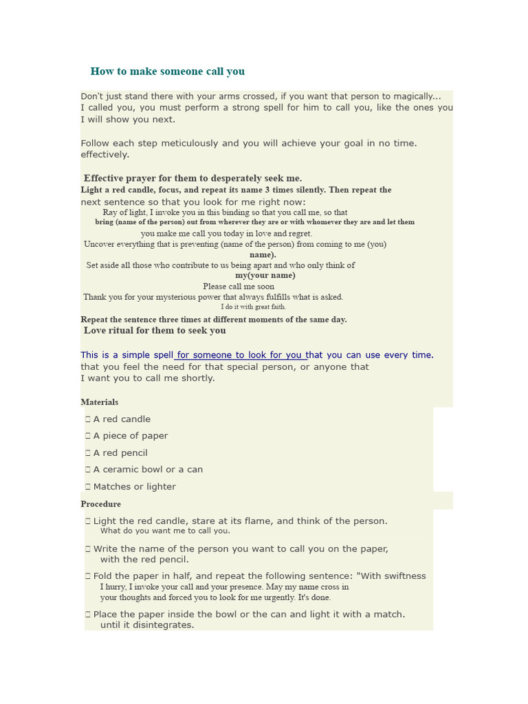 Spells to Make Someone Call You | PDF | Prayer