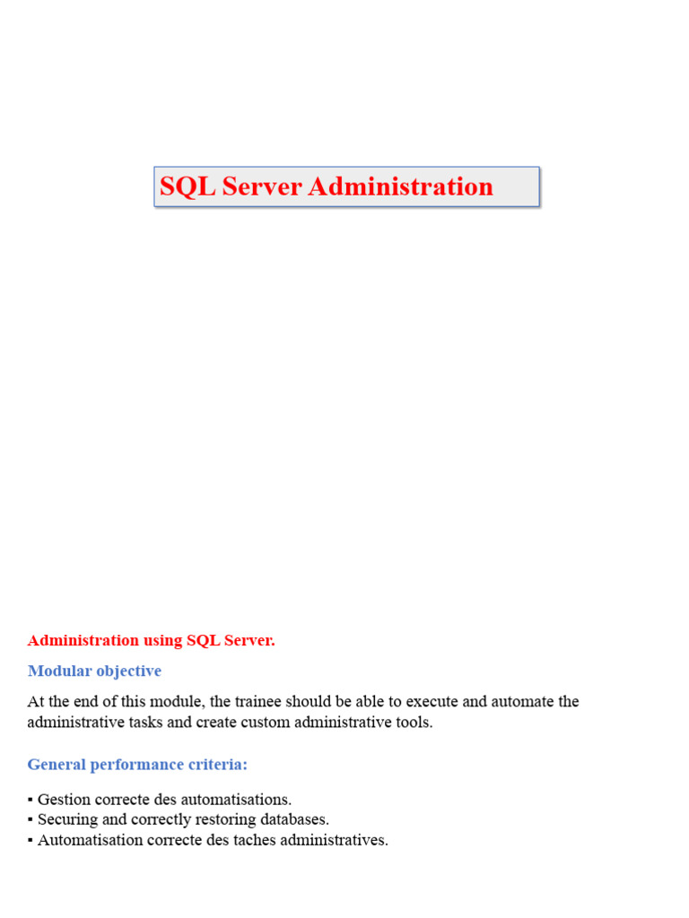 SQL Server Administration | PDF | Microsoft Sql Server | Databases