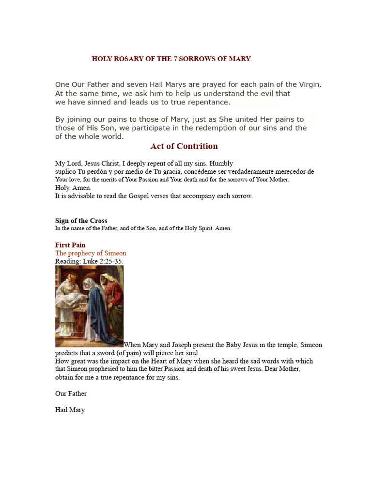 7 Sorrows of Mary Rosary Guide | PDF | Mary, Mother Of Jesus | Jesus