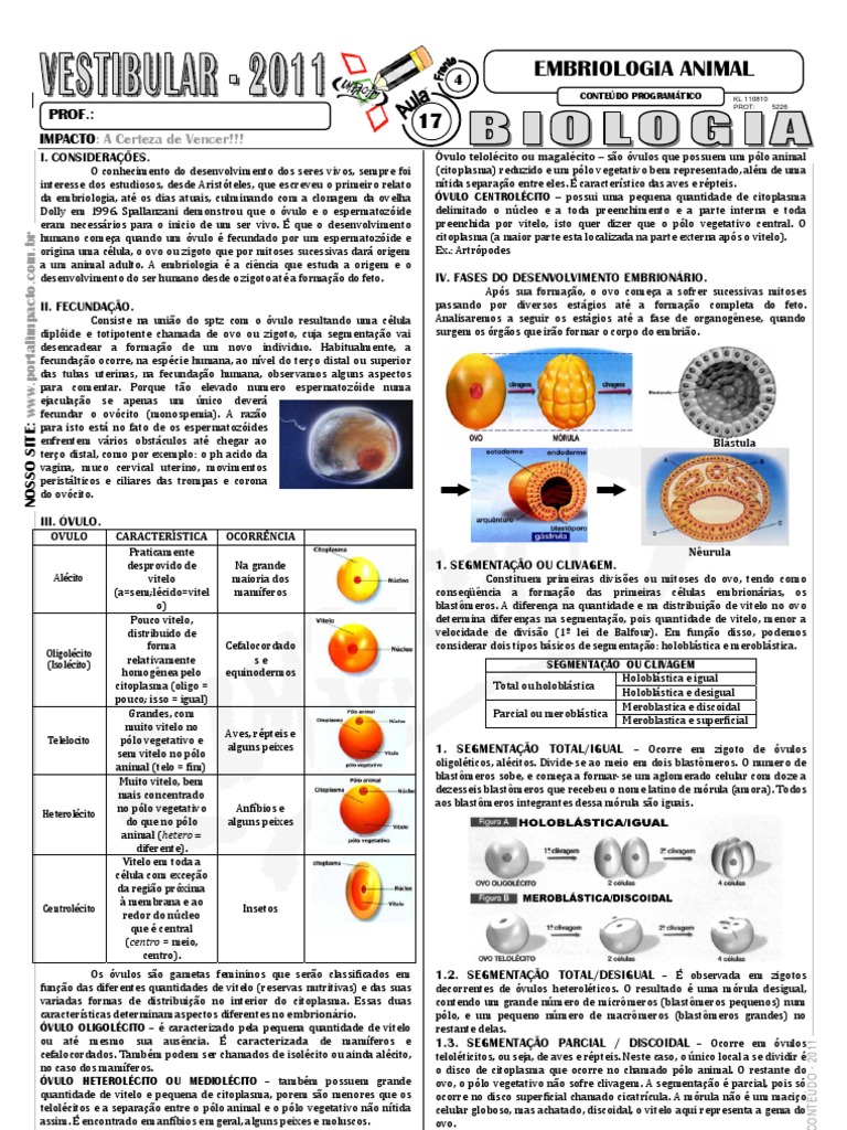 Aula17 Embriologia Animal | Biologia de desenvolvimento | Reprodução