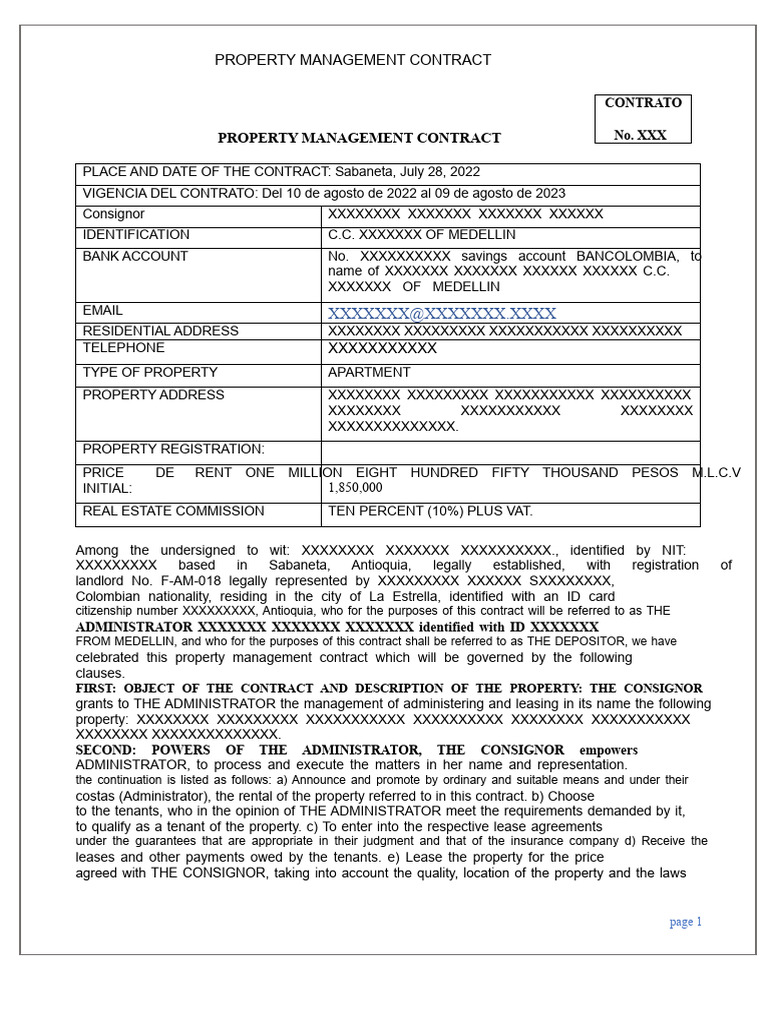 Draft Property Management Contract For Residential Property | PDF ...
