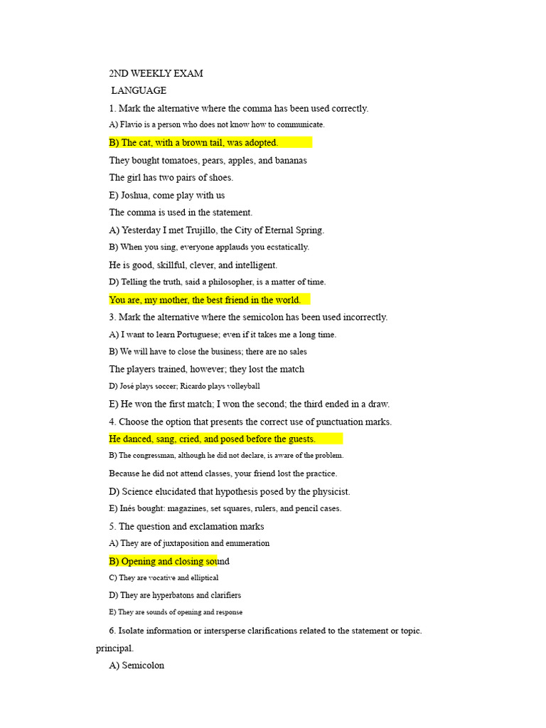 punctuation marks exam | PDF | Punctuation | Comma