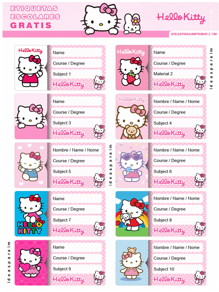 Free Editable Hello Kitty School Labels | PDF