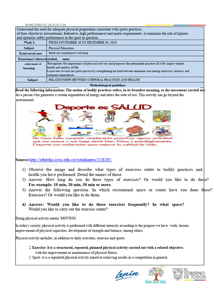 PEDAGOGICAL SHEET OF PHYSICAL EDUCATION - TEACHER LUIGUI RUMBEA - 1st ...