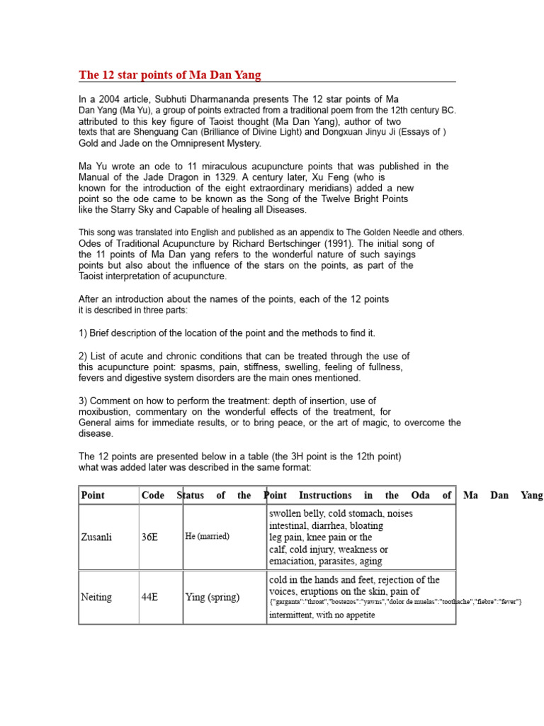12 Acupuncture Points of Ma Dan Yang | PDF | Acupuncture | Pain
