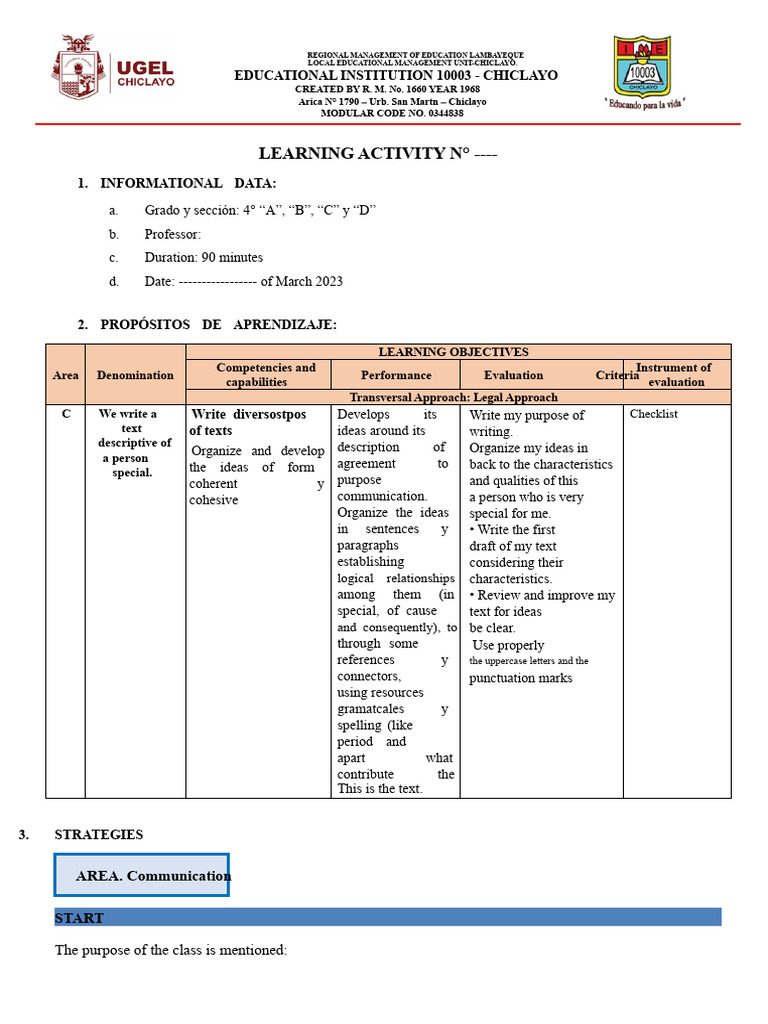 Session On The Description of A Person. - Fourth Grade. | PDF ...