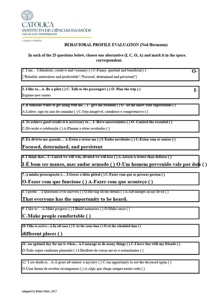 BEHAVIORAL PROFILE TEST | PDF | Chess Openings | Chess