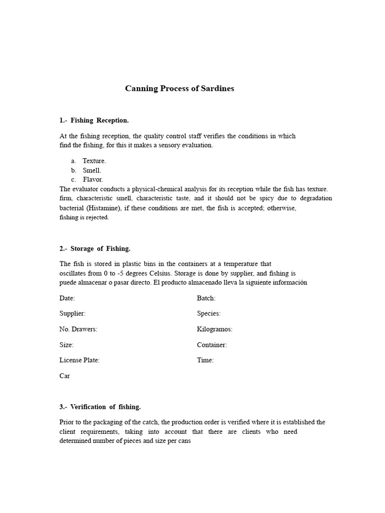 Sardine Canning Process Explained | PDF | Sterilization (Microbiology)