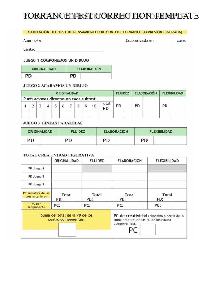 Torrance Test Correction Template | PDF