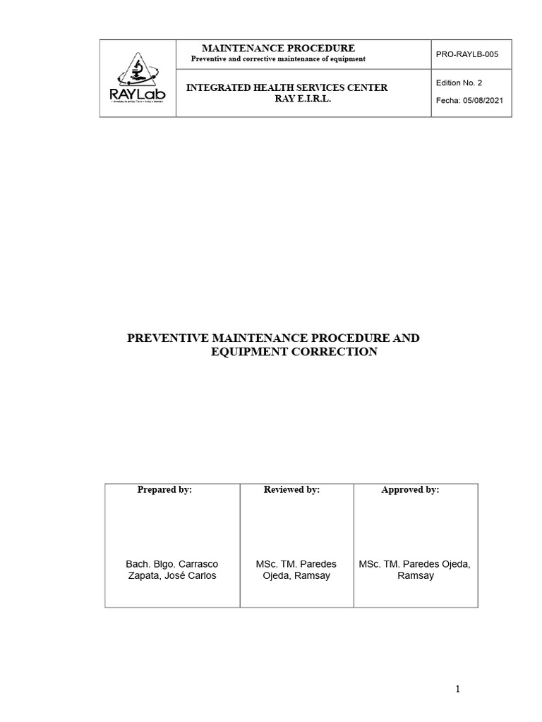 Equipment Maintenance Procedures Guide | PDF | Calibration ...