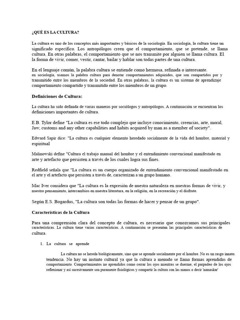 Definición y características de la cultura | PDF | Sociedad | Sociología
