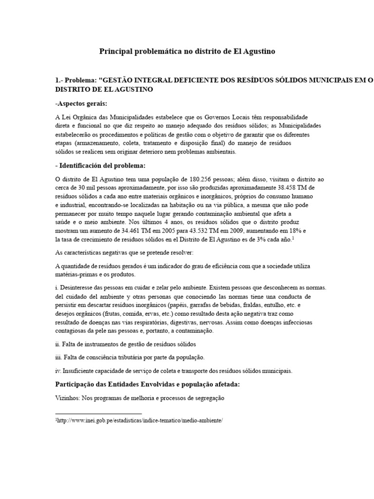 Principal Problema No Distrito de El Agustino | PDF | Desperdício ...