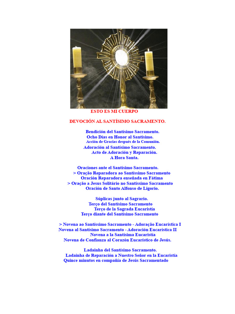 Devoción y Oraciones al Santísimo Sacramento | PDF | eucaristía | Oración