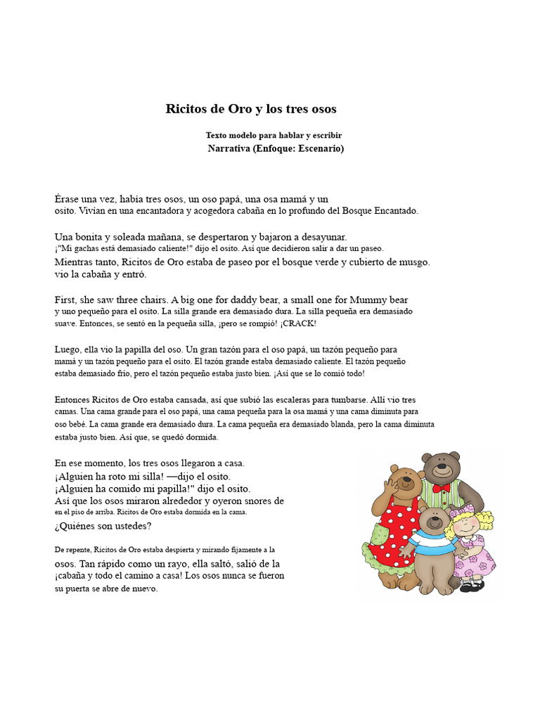 Ricitos de Oro y los Tres Osos: Resumen | PDF | Ricitos de oro y los ...