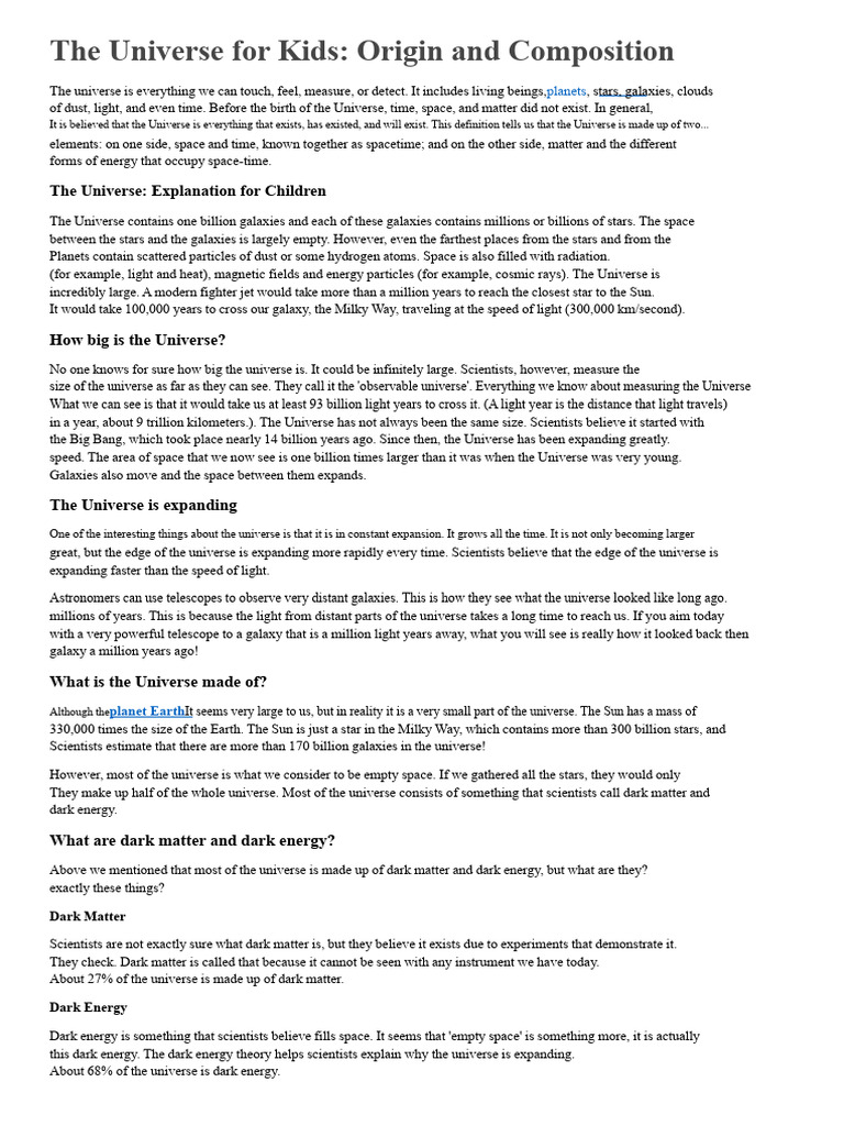 The Universe For Primary School Children. Origin and Composition | PDF ...