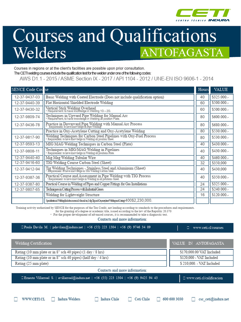 Welding Courses and Certifications Antofagasta | PDF | Welding ...