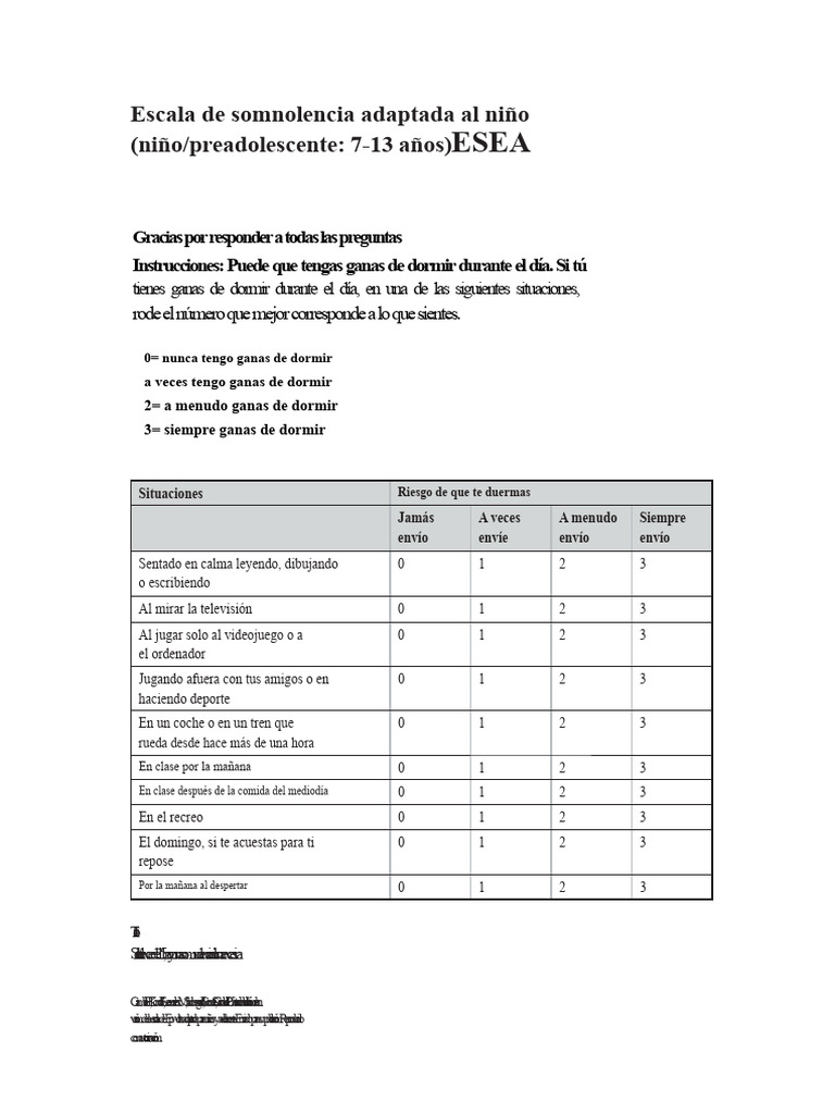 Escalas de Somnolencia (Epworth, ESEA, PDSS) | PDF | Dormir ...