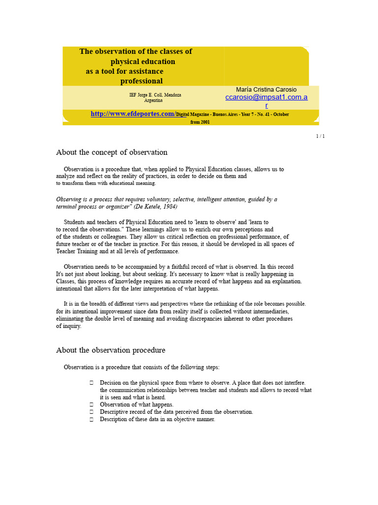 Effective Observation in Physical Education | PDF | Attitude ...
