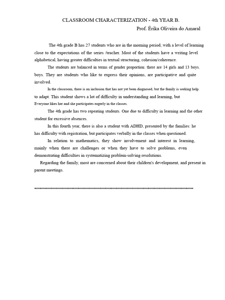 Classroom Characterization 4TH Year 2020 | PDF