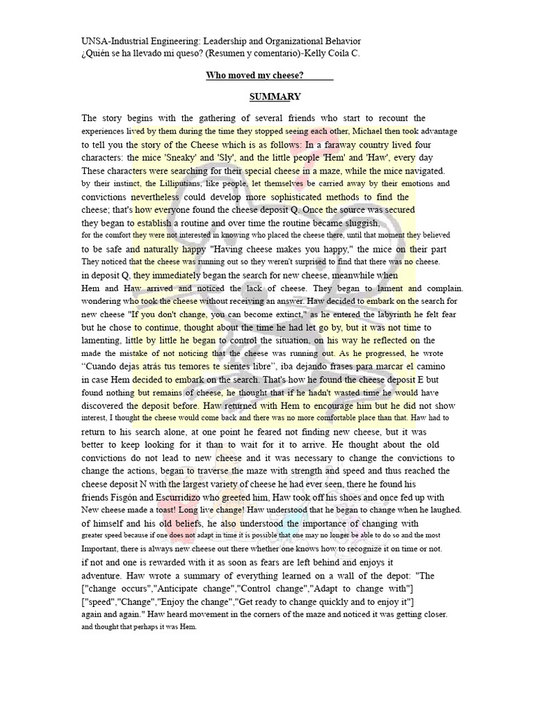 "Leadership Lessons from 'Who Moved My Cheese?'" | PDF | Psychological ...