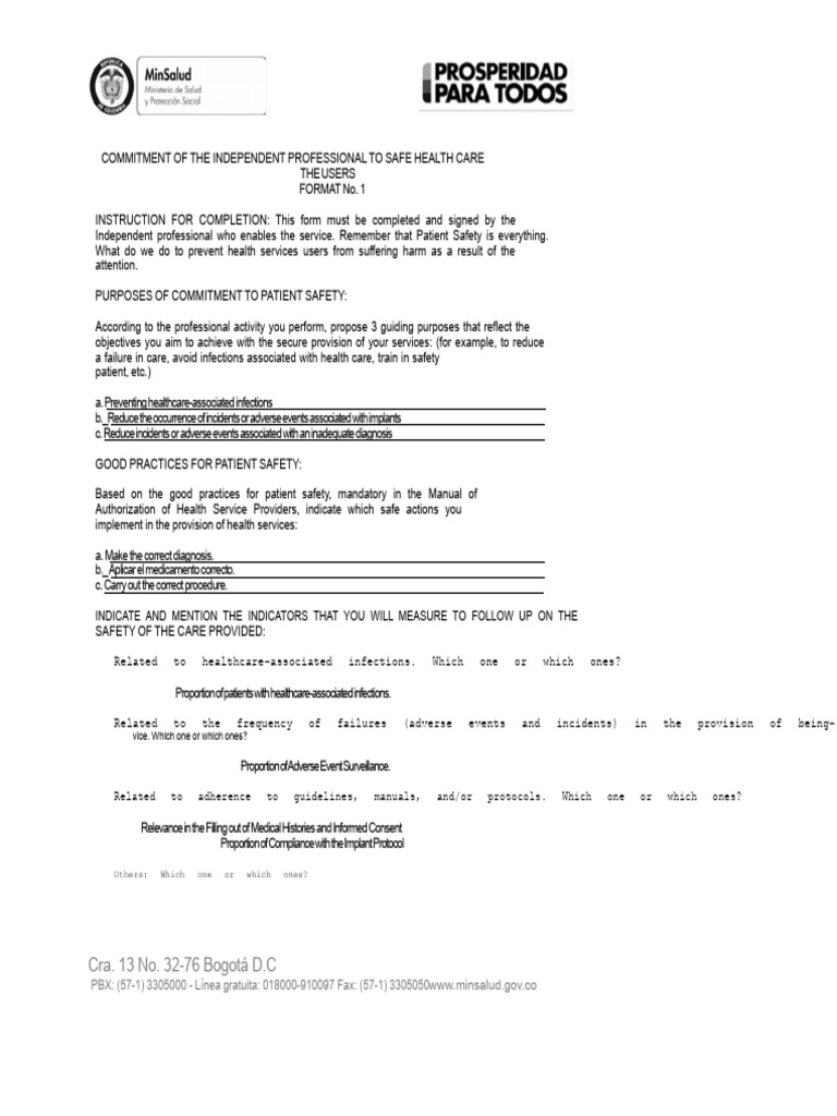 Format 1. Declaration of Commitment To Patient Safety Independent ...