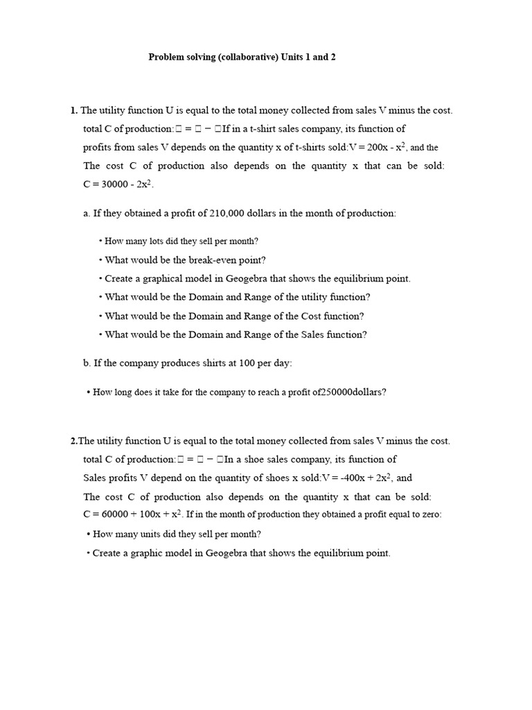 Problem Resolution Units 1 and 2 group work | PDF | Marginal Cost ...