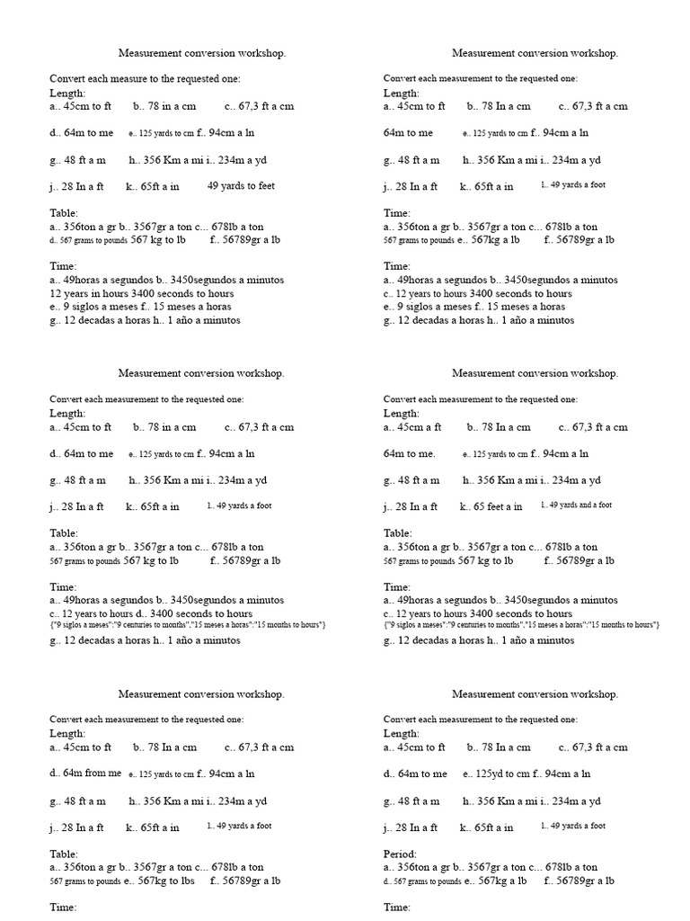 Measurement Conversion Workshop 7 | PDF | Pound (Mass) | Foot (Unit)