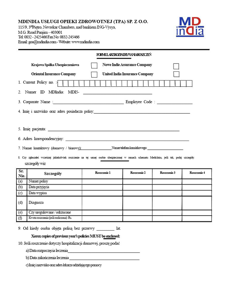 Formularz roszczenia | PDF