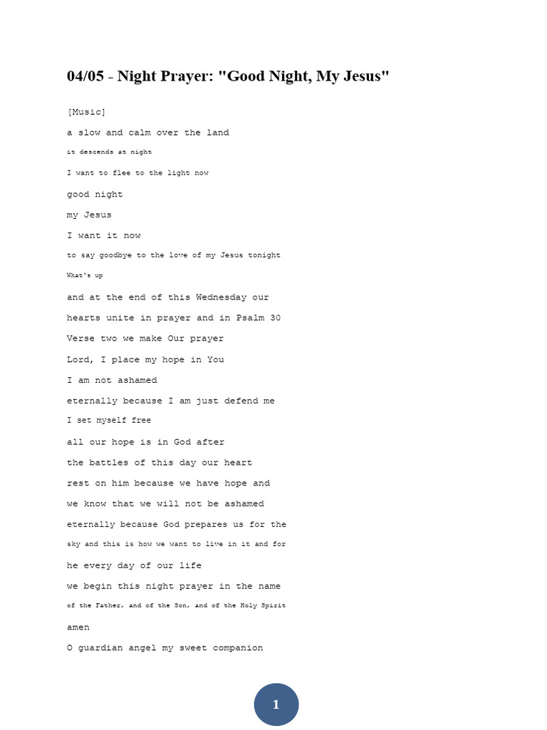 Night Prayer Good Night, My Jesus | PDF | Mary, Mother Of Jesus | God ...