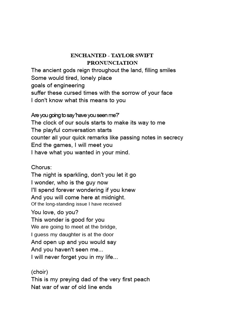 Enchanted Lyrics Analysis - Taylor Swift | PDF