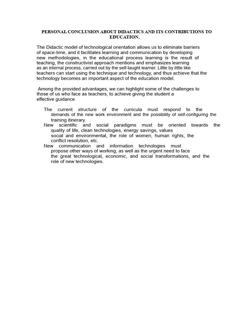Personal Conclusion About Didactics and Its Contributions To Education ...