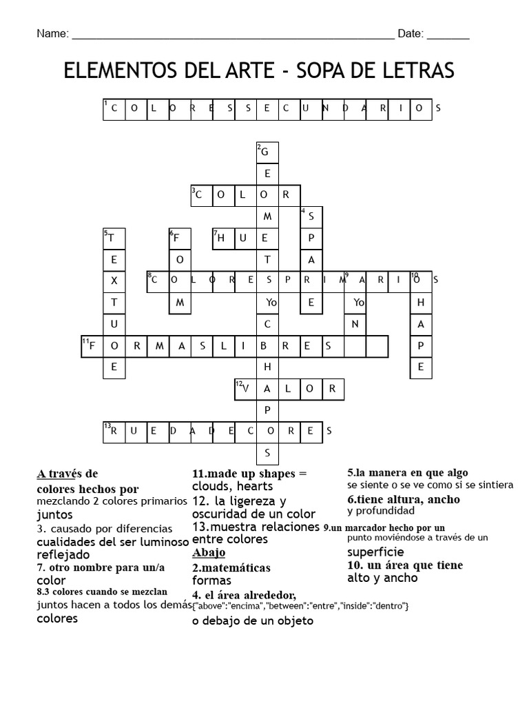 ELEMENTOS DE LA ART CRUCIGRAMA Clave de Respuesta 5e375 616302de | PDF ...
