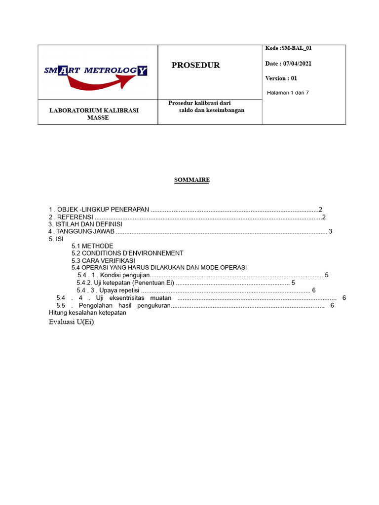 Prosedur Kalibrasi Timbangan Atau Neraca | PDF