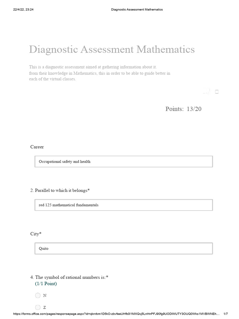 Mathematics Diagnostic Assessment UTPL First Week | PDF | Function ...