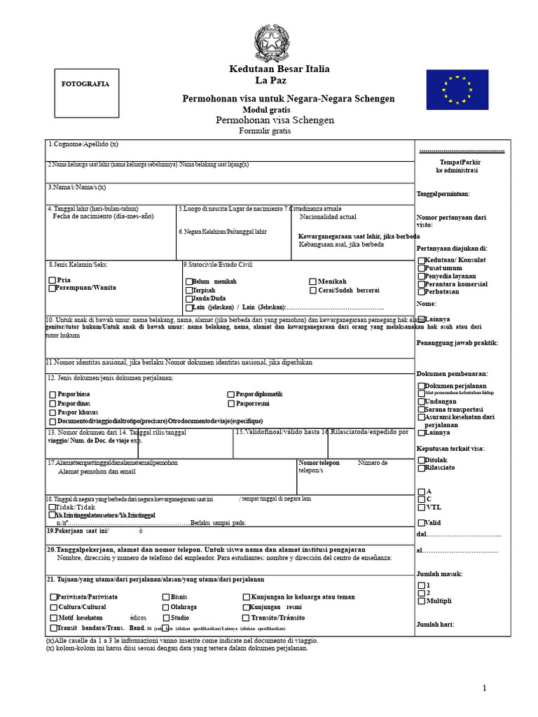 Formulir Visa Schengen It Esp | PDF