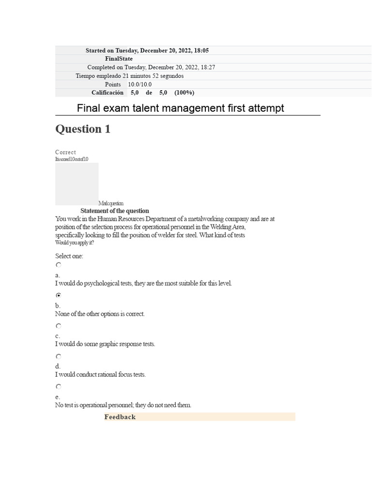 Final Exam Talent Management First Attempt | PDF | Employment | Strike ...