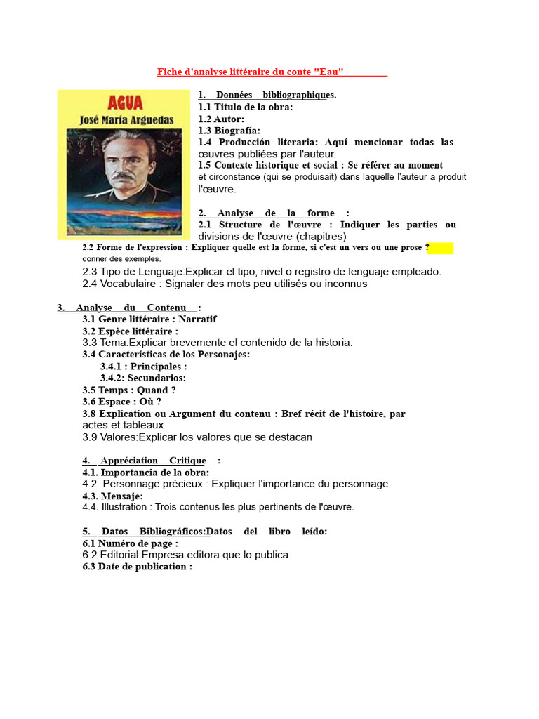 Fiche D'analyse Littéraire Eau | PDF