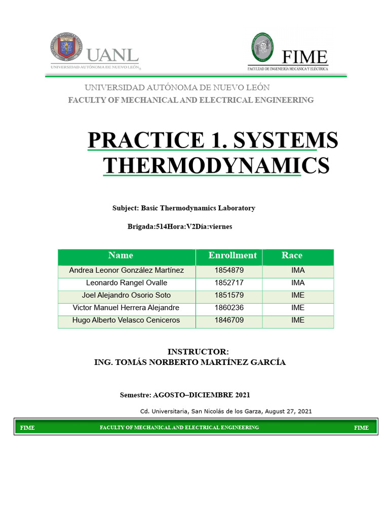 Practice 1 - Basic Thermodynamics Lab | PDF