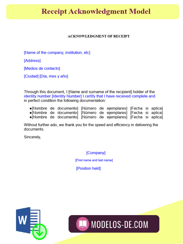 Receipt Acknowledgment Template | PDF